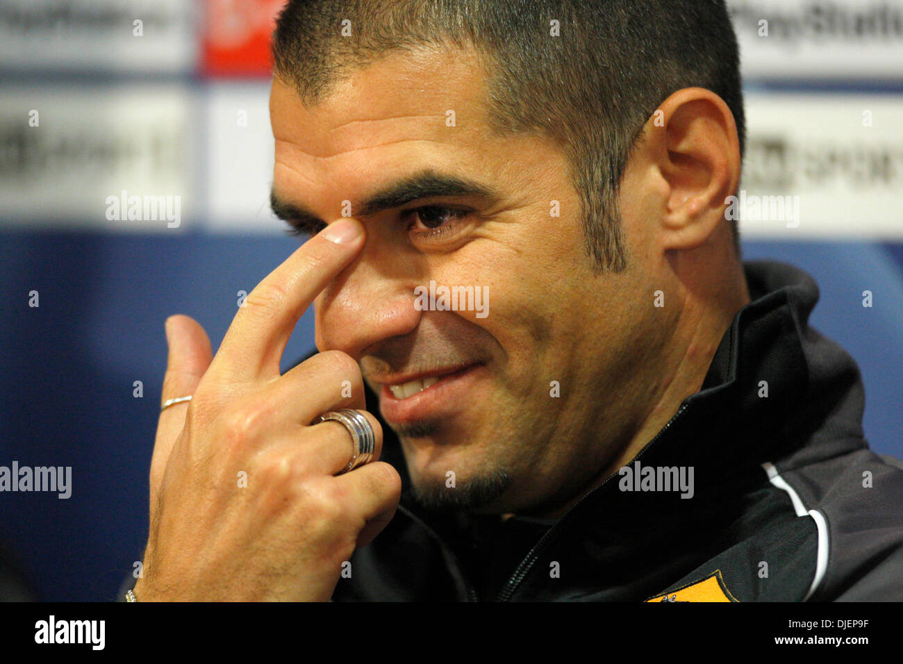 Simone Perrotta of Roma enjoys the press conference before tommorrow ...