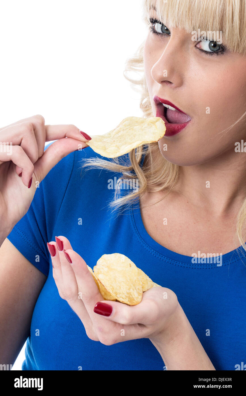 Woman Eating Potato Crisps Snacking High Resolution Stock Photography ...