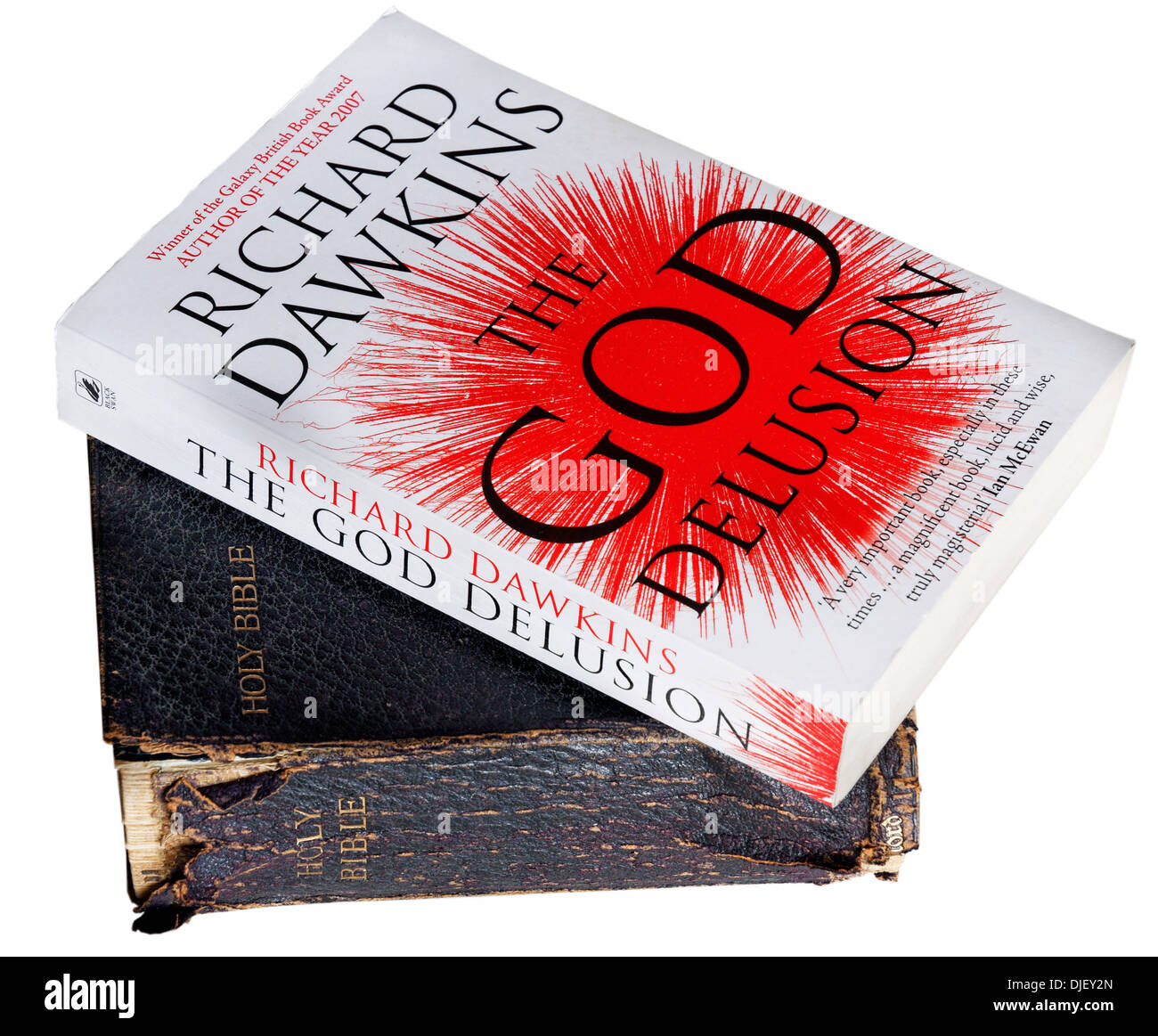 The God Delusion by Richard Dawkins on a Bible Stock Photo - Alamy