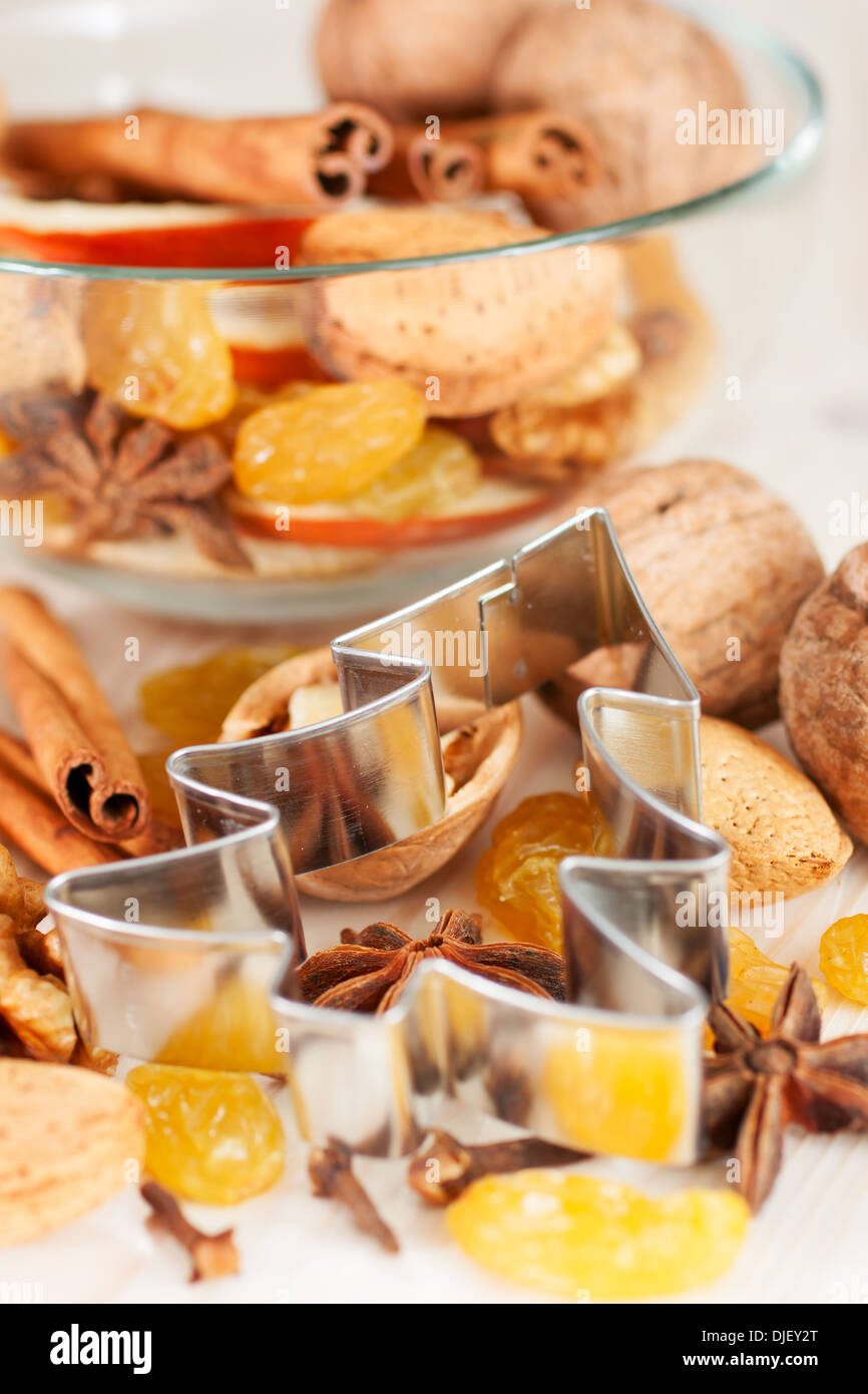 Christmas baking ingredients, spice, nut, raisin Stock Photo - Alamy