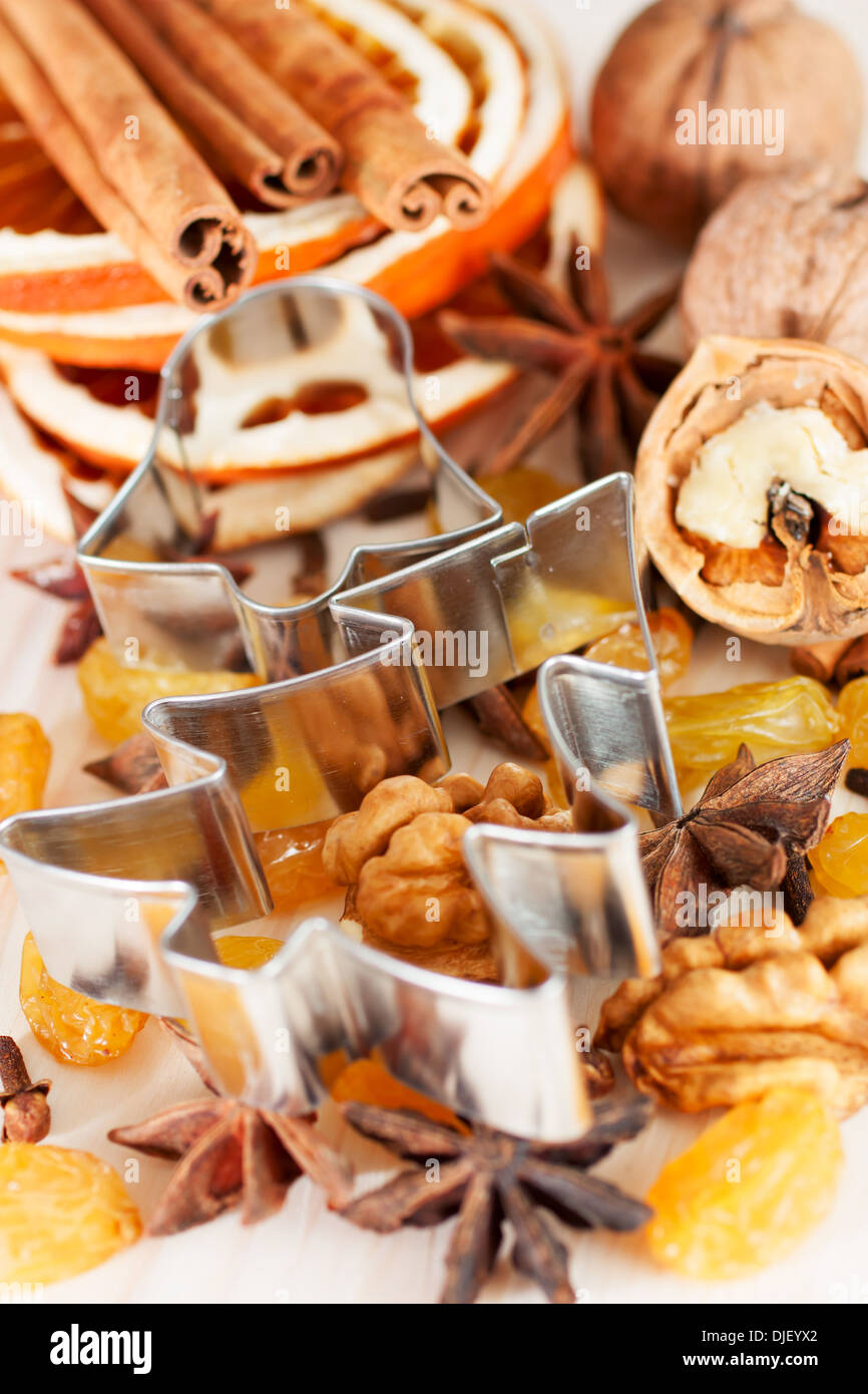 Christmas baking ingredients, spice, nut, raisin Stock Photo - Alamy