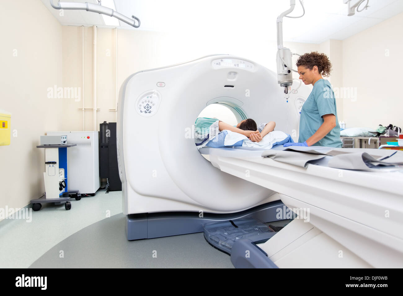 Technician Preparing Patient Mri Examination High Resolution Stock ...