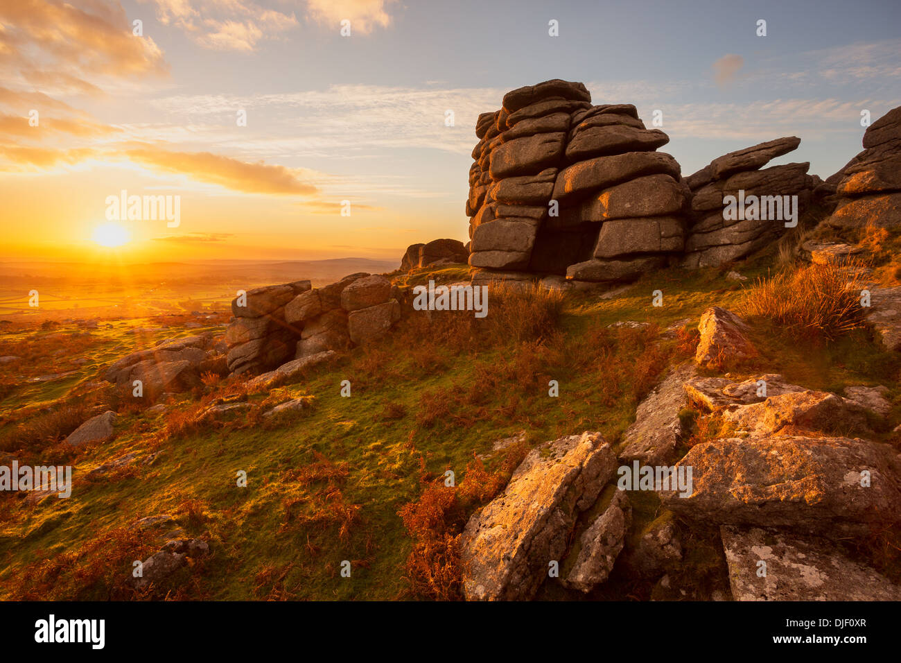 Sunset at Pew tor Dartmoor national park Devon Uk Stock Photo - Alamy