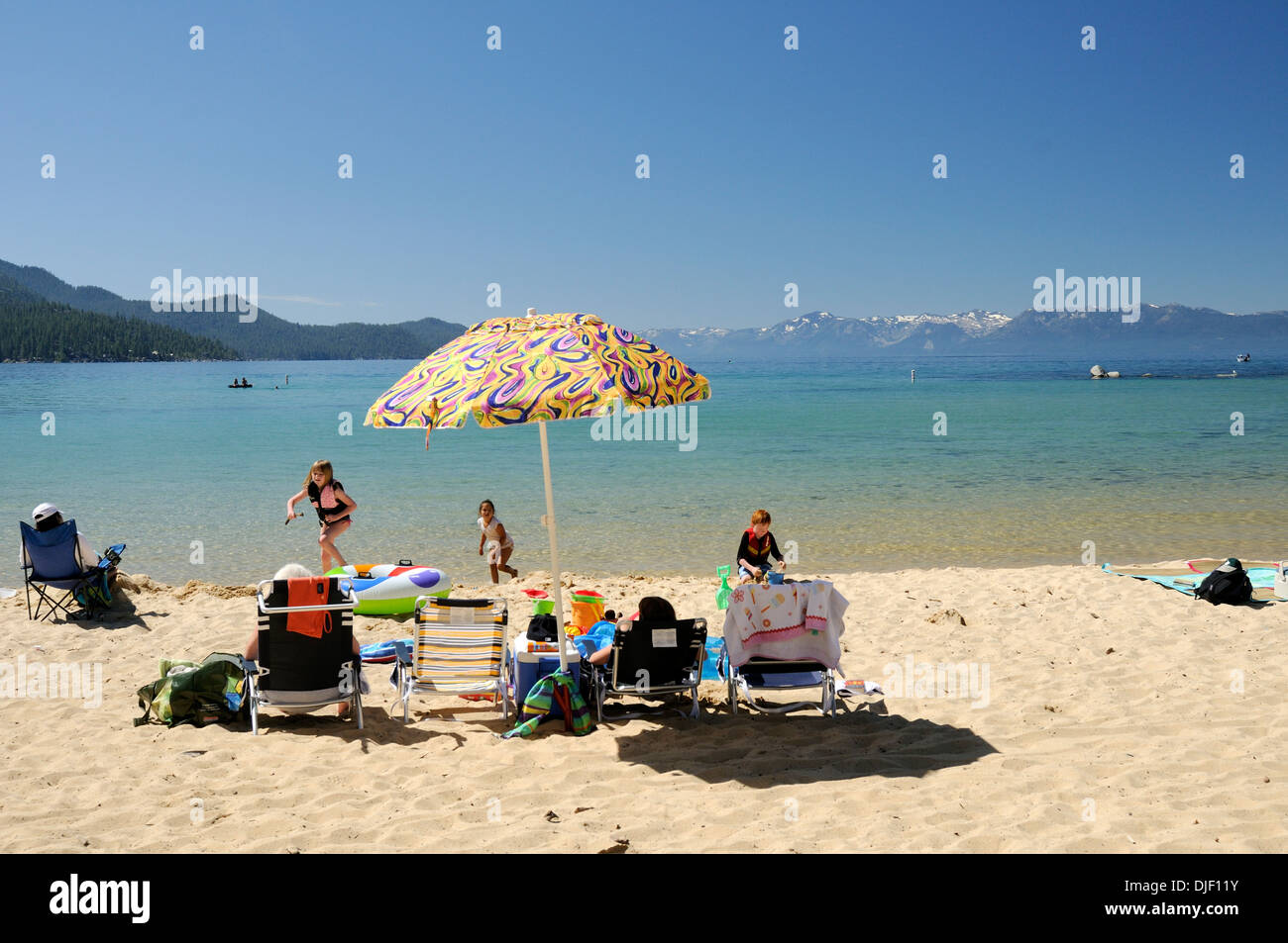 Beachgoers at Sand Harbor State Beach Park at Lake Tahoe Stock Photo ...