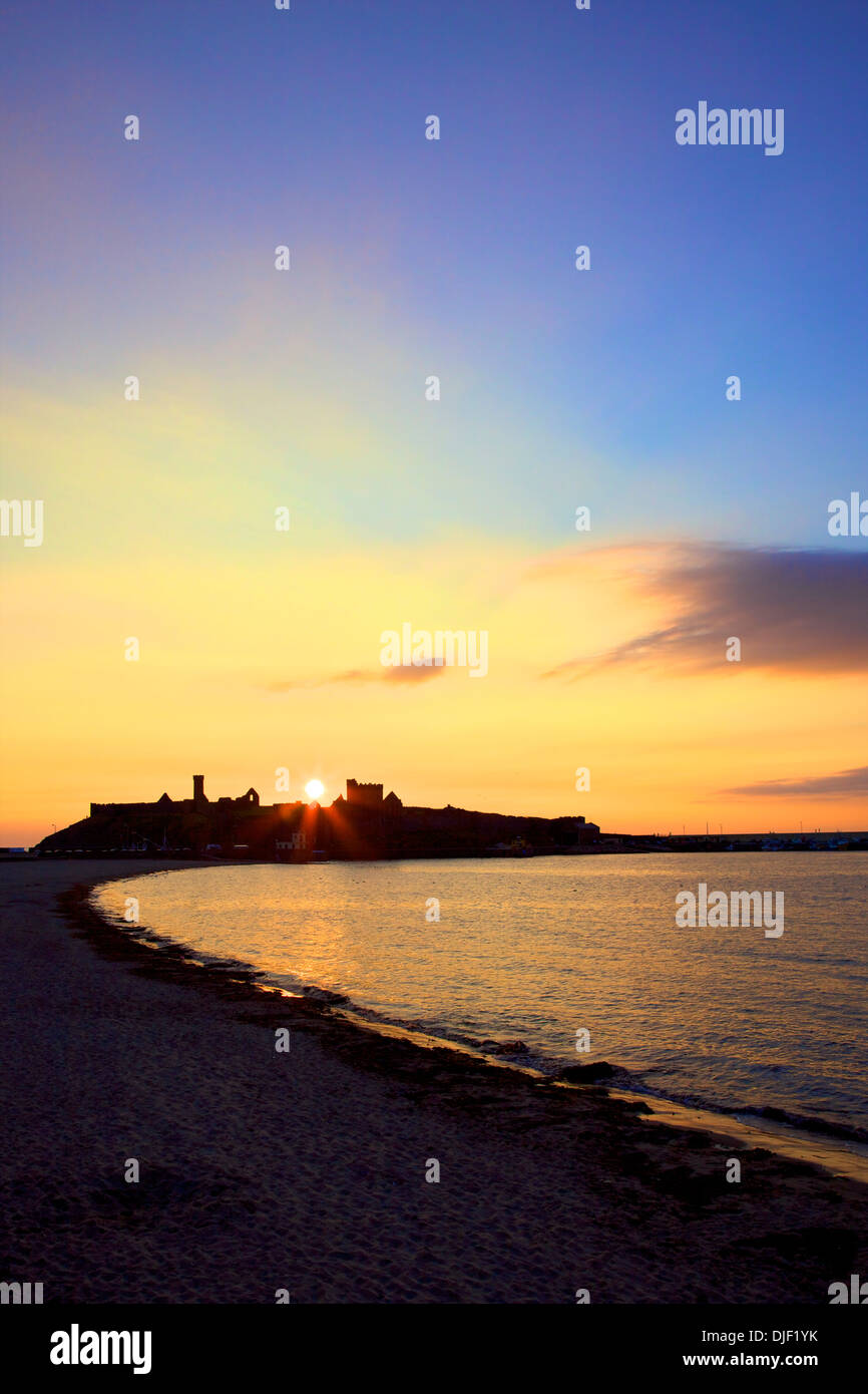 Peel Castle at Sunset, St. Patrick's Isle, Isle of Man Stock Photo - Alamy