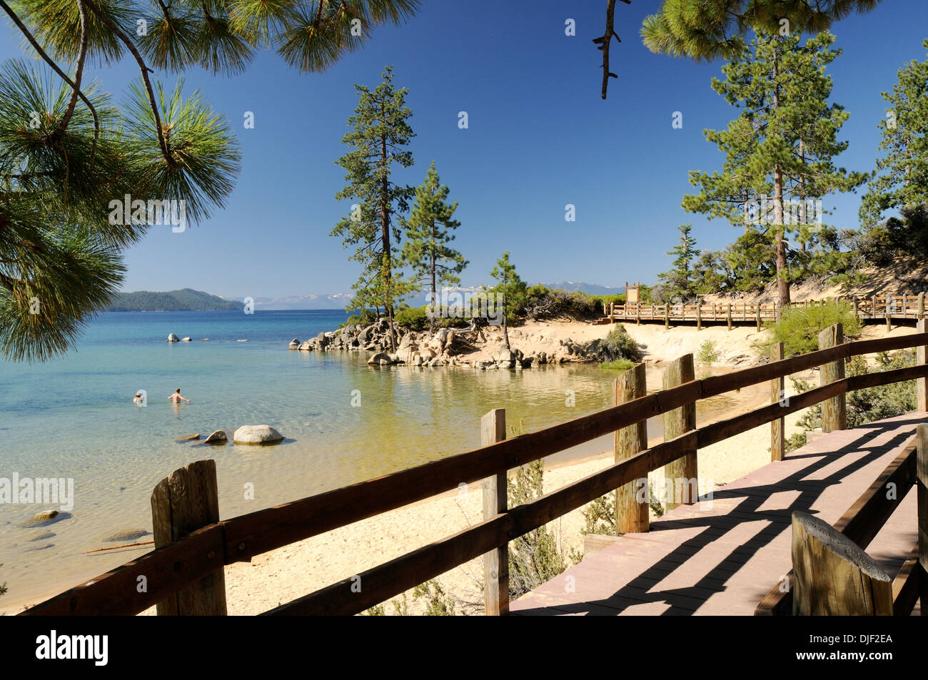 Swimmers and Pathway at Sand Harbor State Beach Park at Lake Tahoe ...