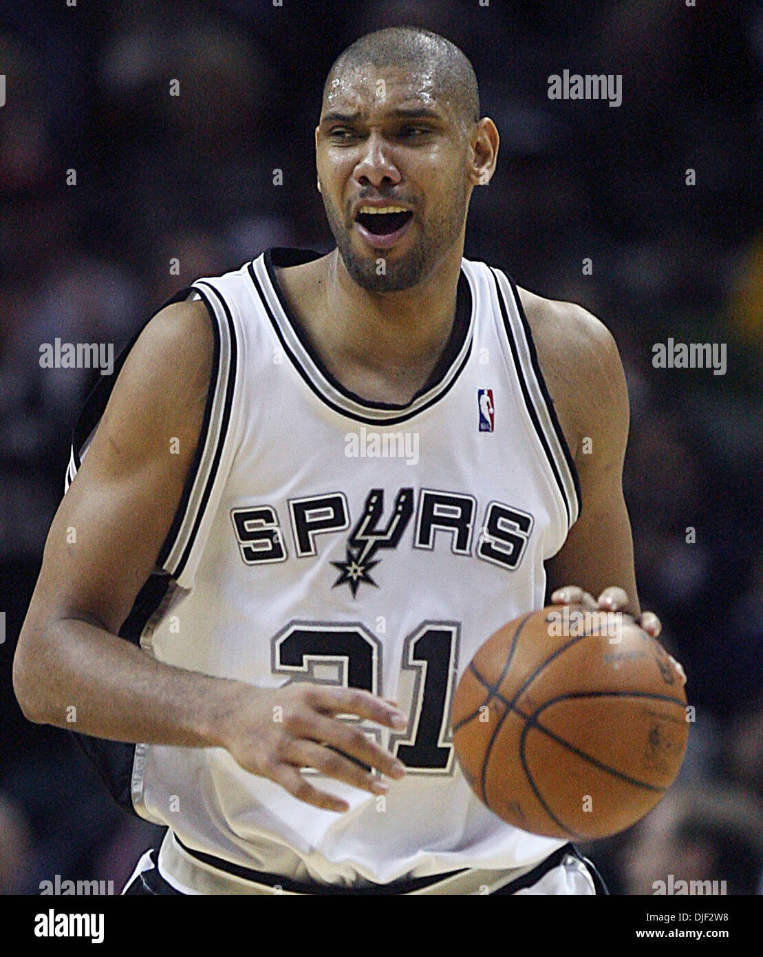Dec 17, 2007 - San Antonio, Texas, USA -Spurs TIM DUNCAN reacts to a ...