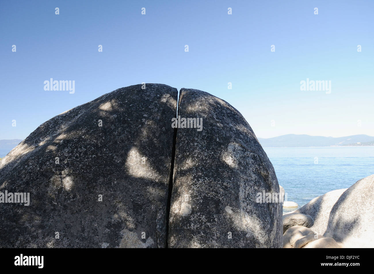 Split Boulder at Sand Harbor State Beach Park at Lake Tahoe Stock Photo ...