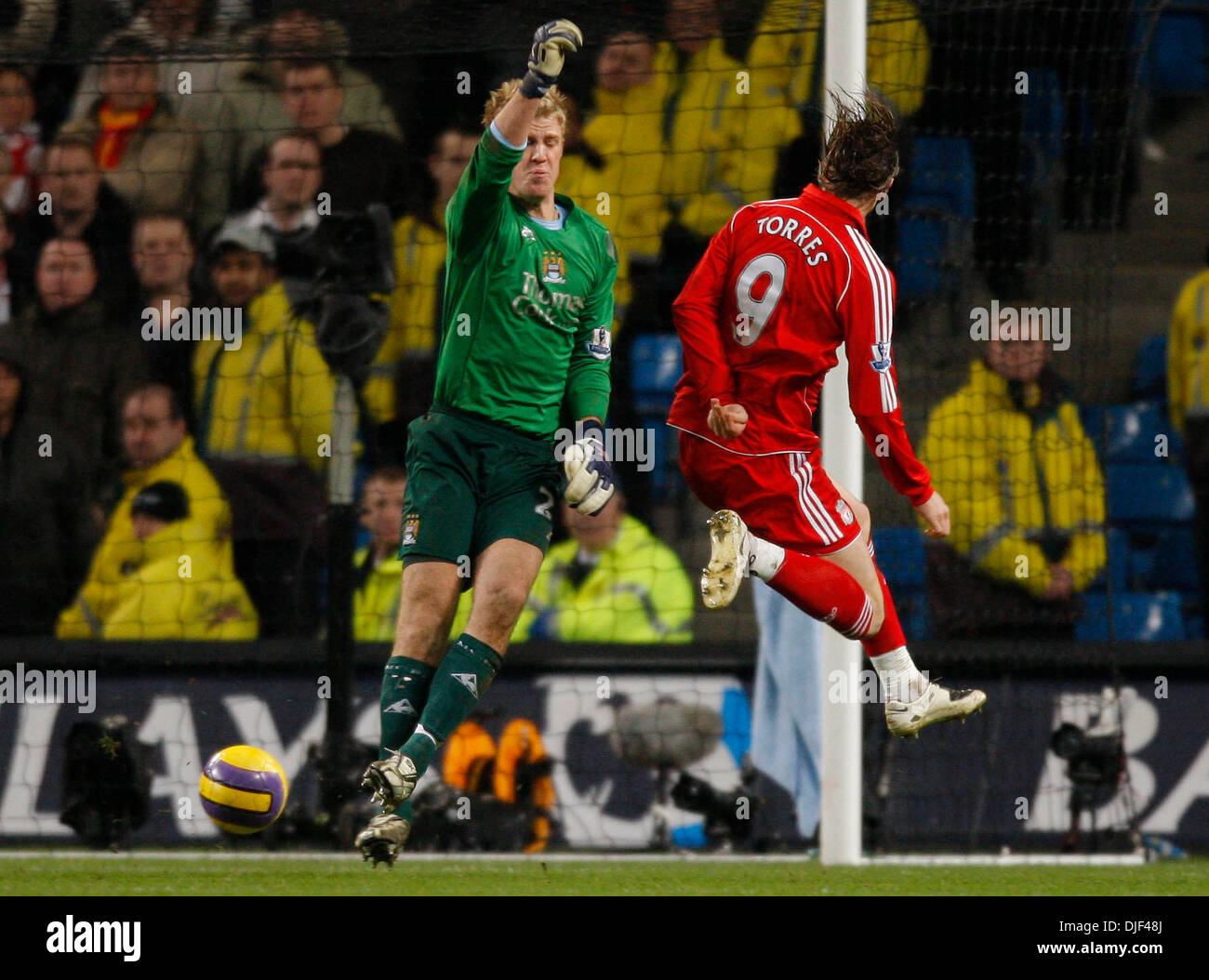 Liverpool's Fernando Torres with only Joe Hart of Manchester City to ...