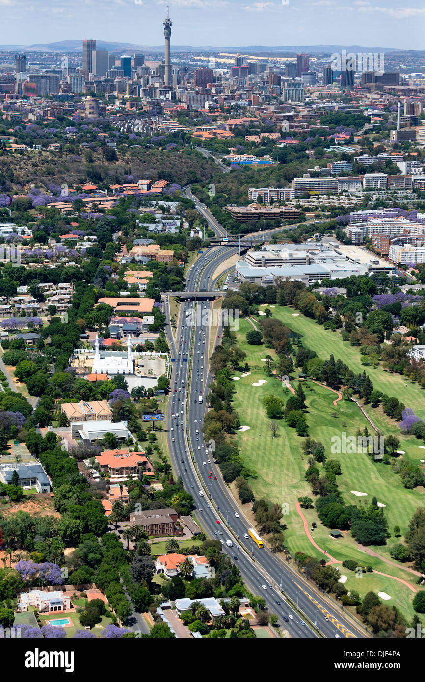 Aerial view of the M1 De Villiers Graaff motorway is a major freeway in ...