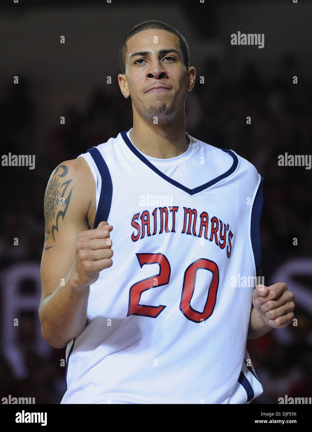St. Mary's Gaels Diamon Simpson, #20, pumps his fist after getting the ...
