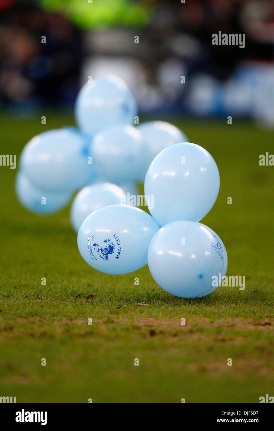 Manchester City fans Balloons on the pitch at Bramhall lane (Credit ...