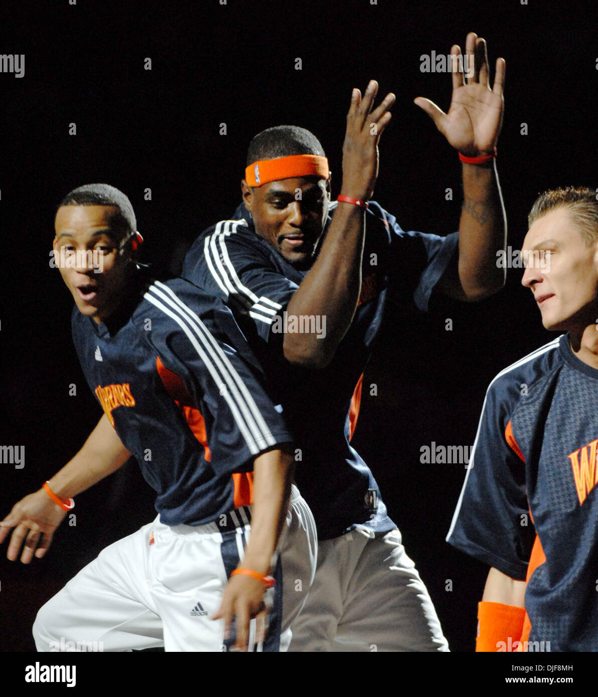 Warriors' Monta Ellis, Chris Webber and Andris Biedrins cavort during ...