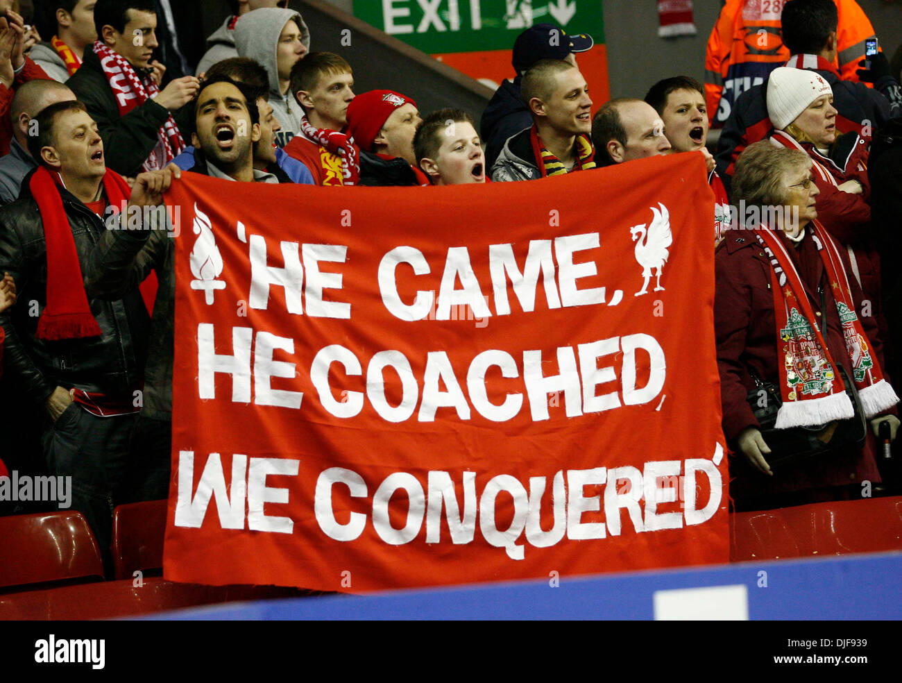 Liverpool fans hold up banners in support of the manager (Credit Image ...