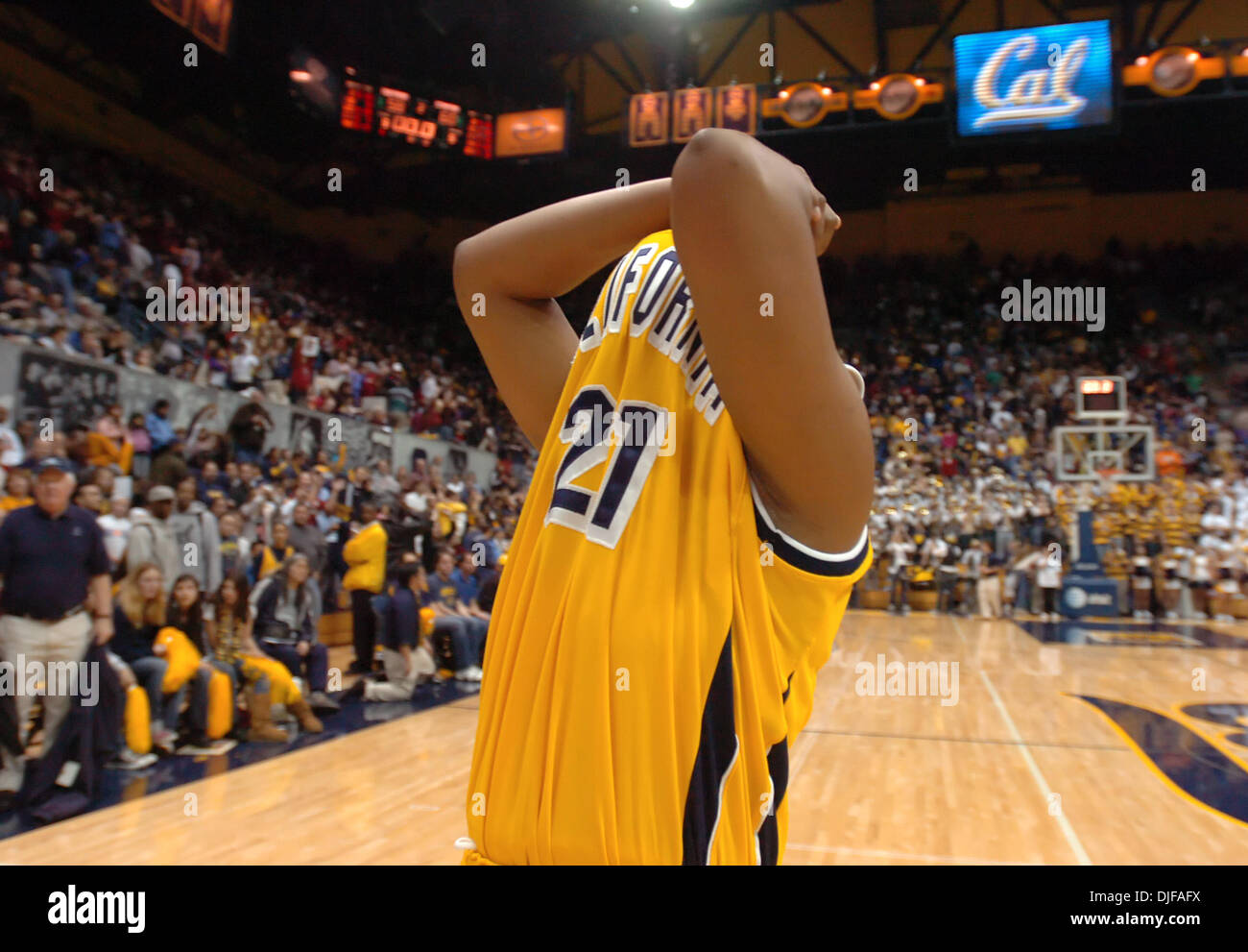 California Golden Bear's Alexis Gray-Lawson, #21, covers her face as ...