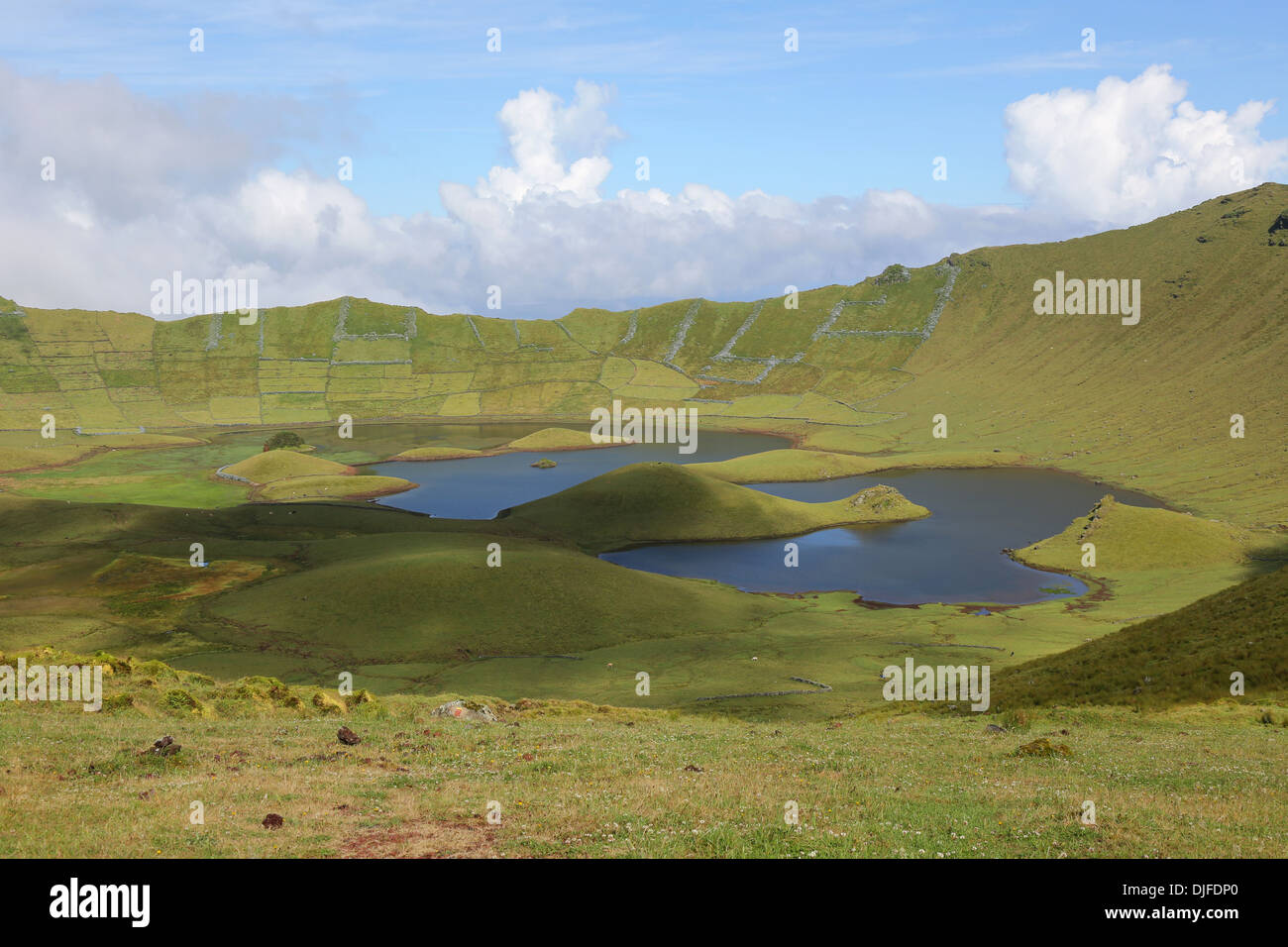 Volcano crater with a lake on the island of Corvo Azores Portugal Stock ...