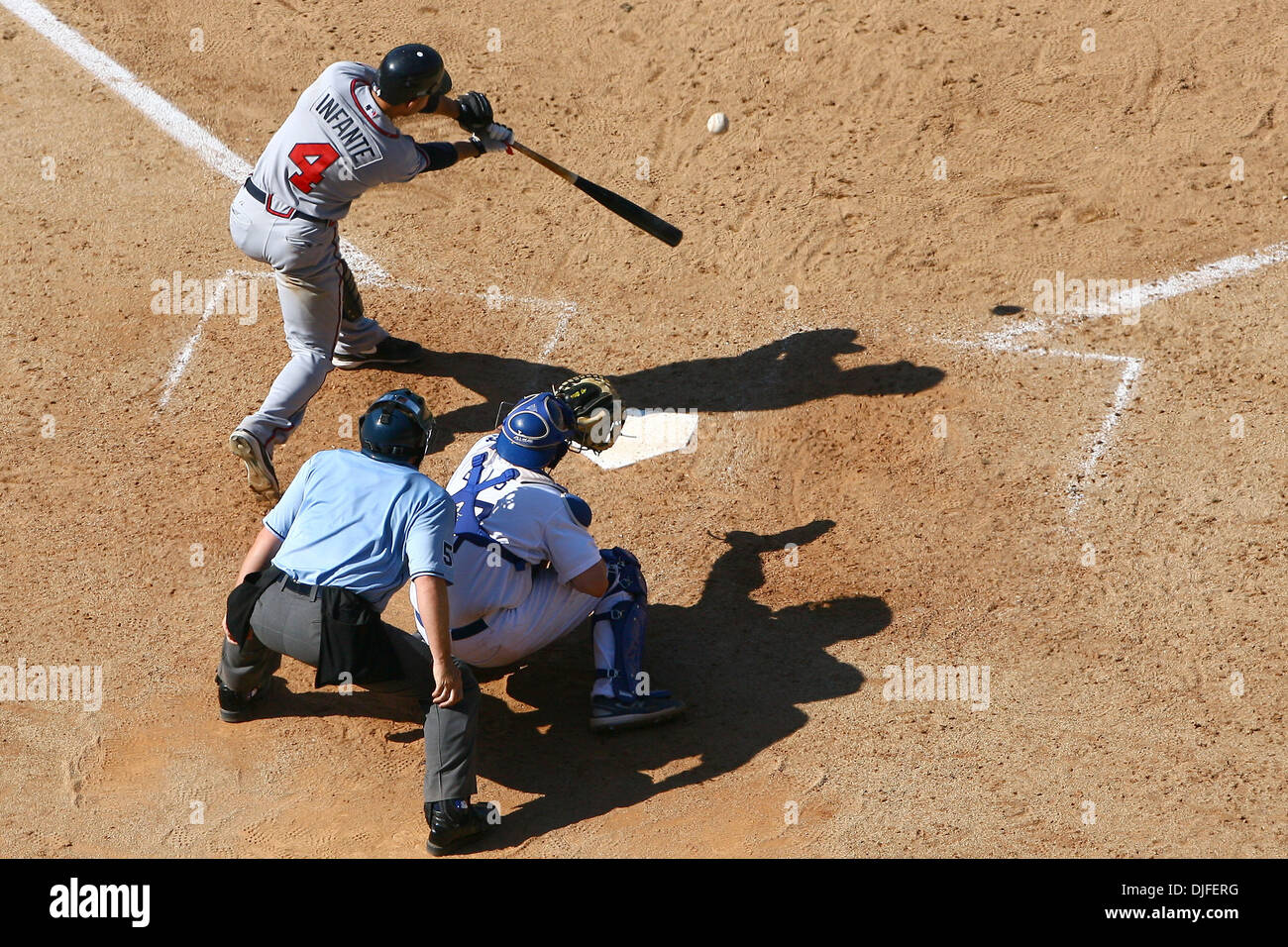 06 Jun 2010: Atlanta Braves third baseman Omar Infante takes a swing at ...