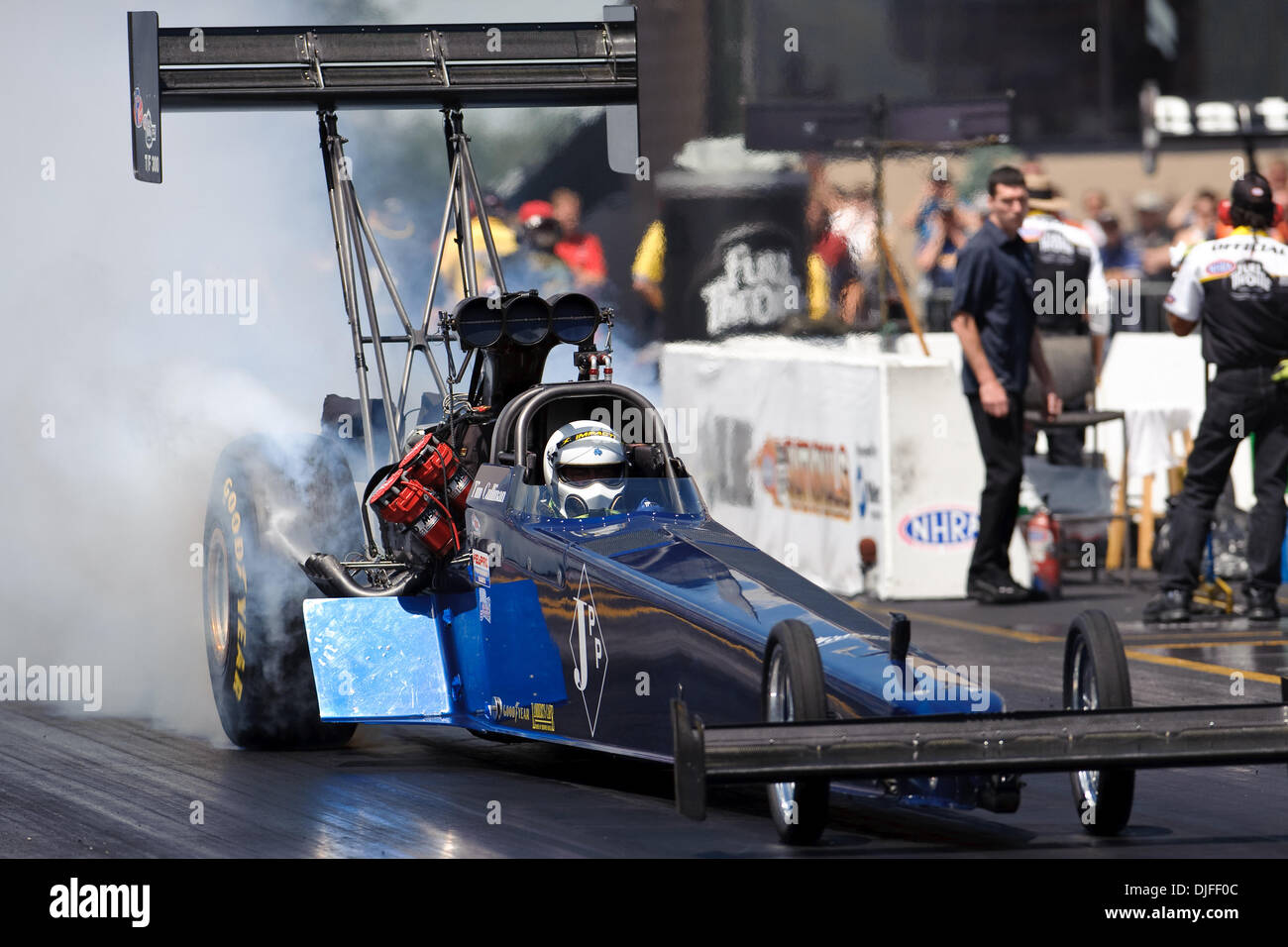 Tim Cullinan in his JP Phillips Top Fuel dragster does a burnout prior ...