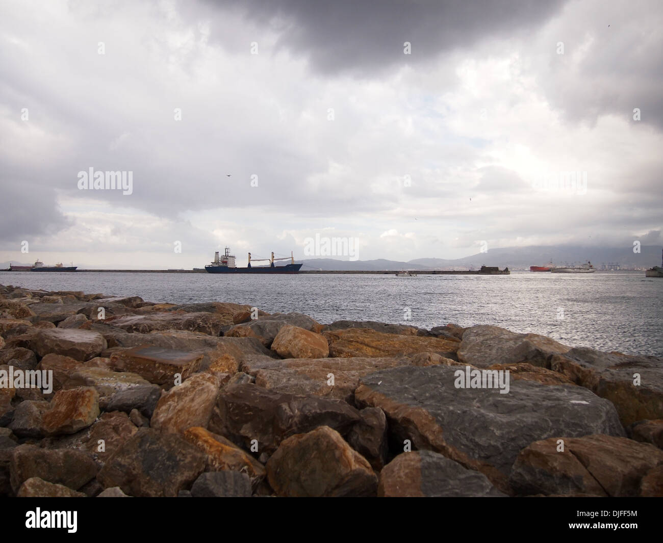 Harbour in Gibraltar. Image depicts the detached mole which is the main ...