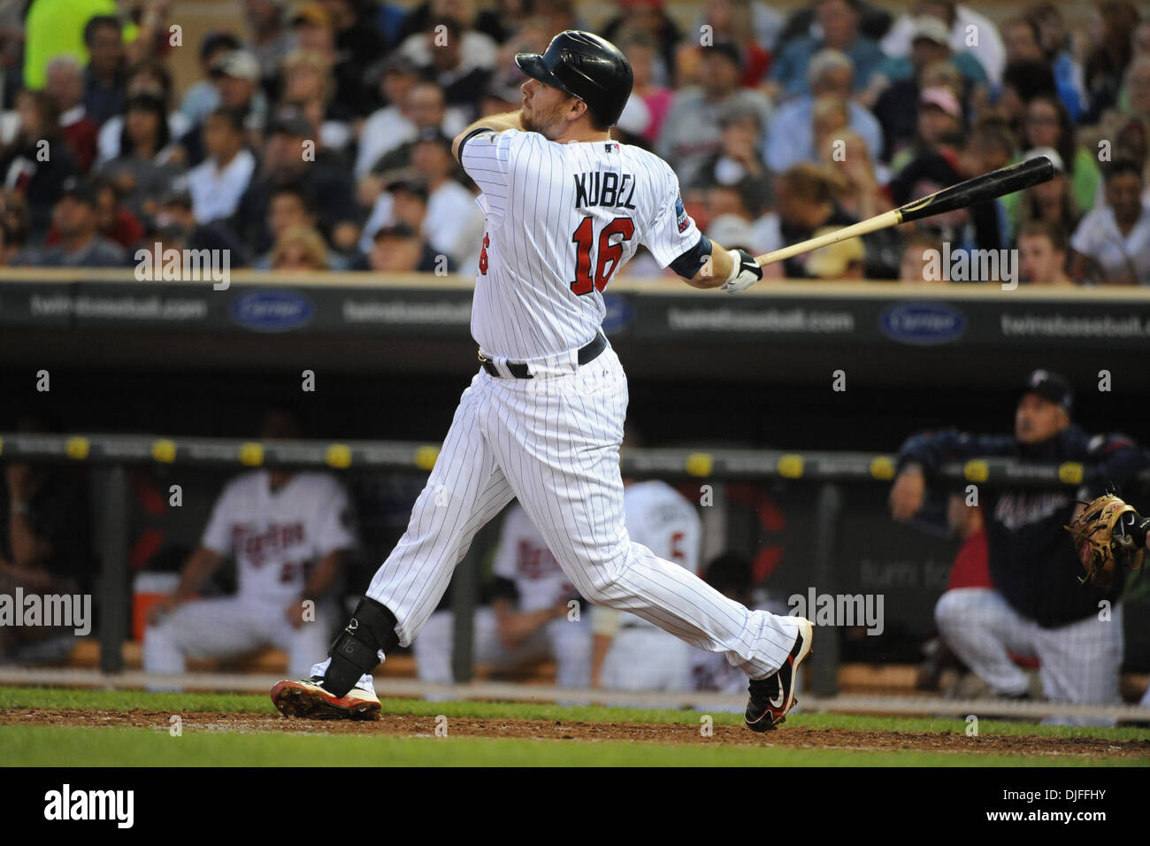 Minnesota Twins designated hitter Jason Kubel #16 hits a solo home run ...