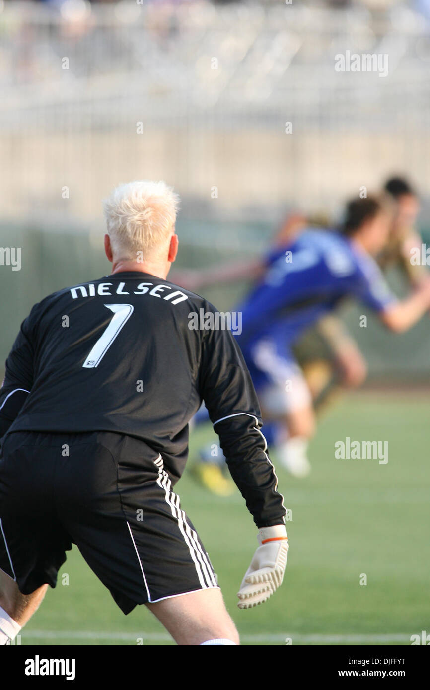 10 June 2010: The Wizards' goalkeeper Jimmy Nielsen (#1) watches as ...