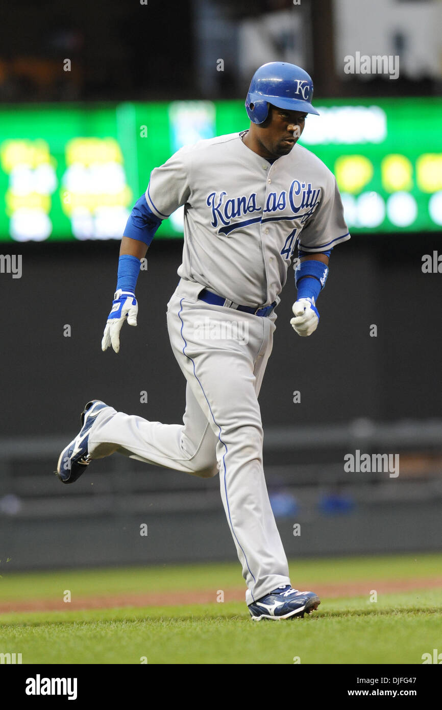 Kansas City Royals' Wilson Btemit #46 rounds 3rd base after hitting a ...