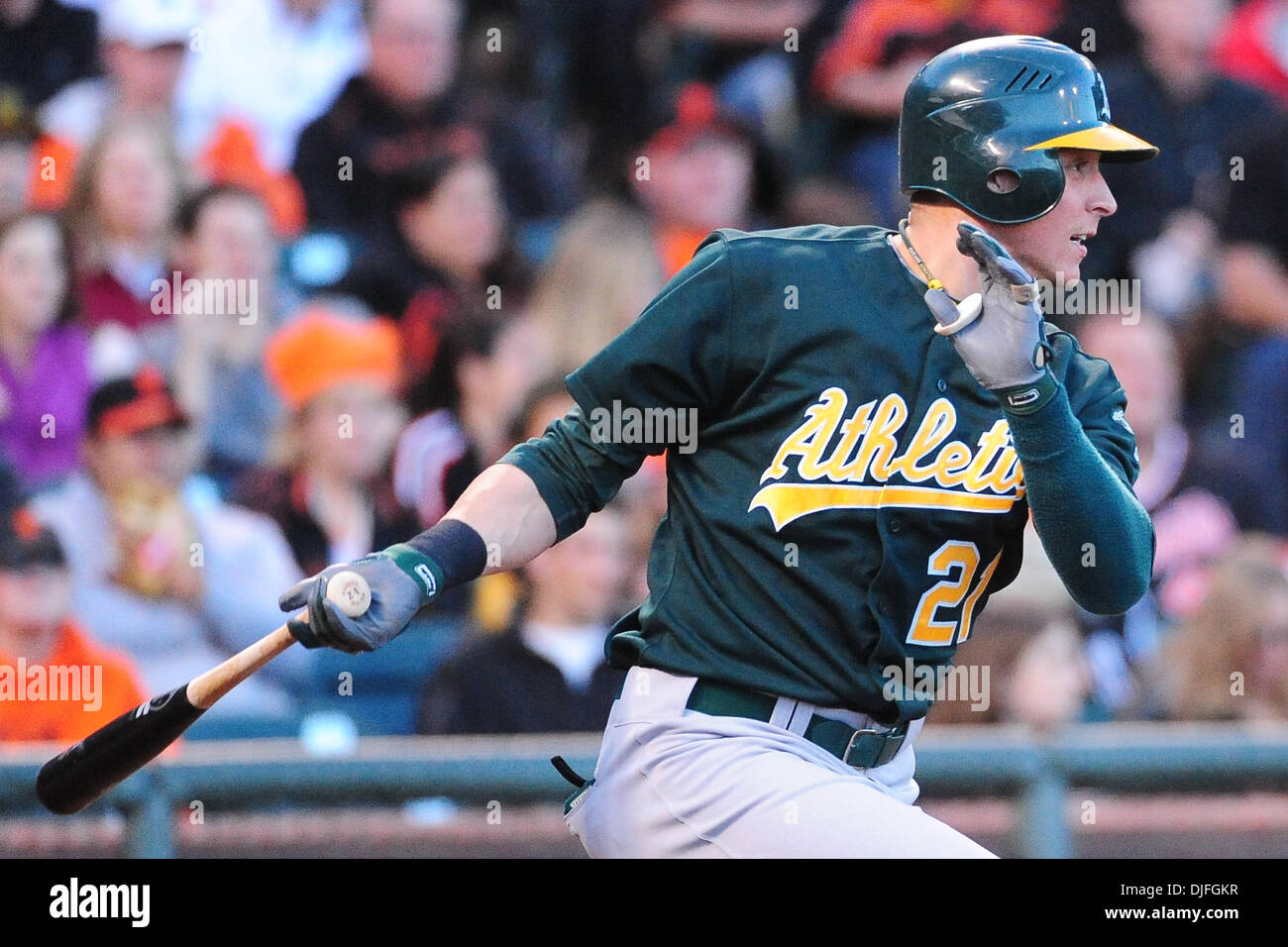 San Francisco, CA: Ryan Sweeney (21) at bat for the Oakland Athletics ...