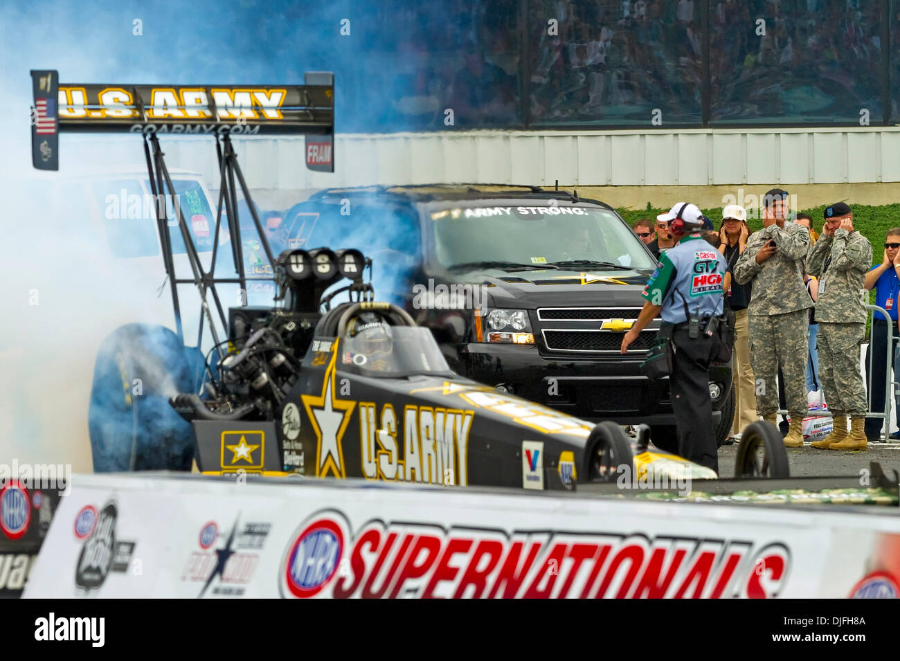Tony Schumacher in the U.S. Army dragster during qualifying at the 2010 ...