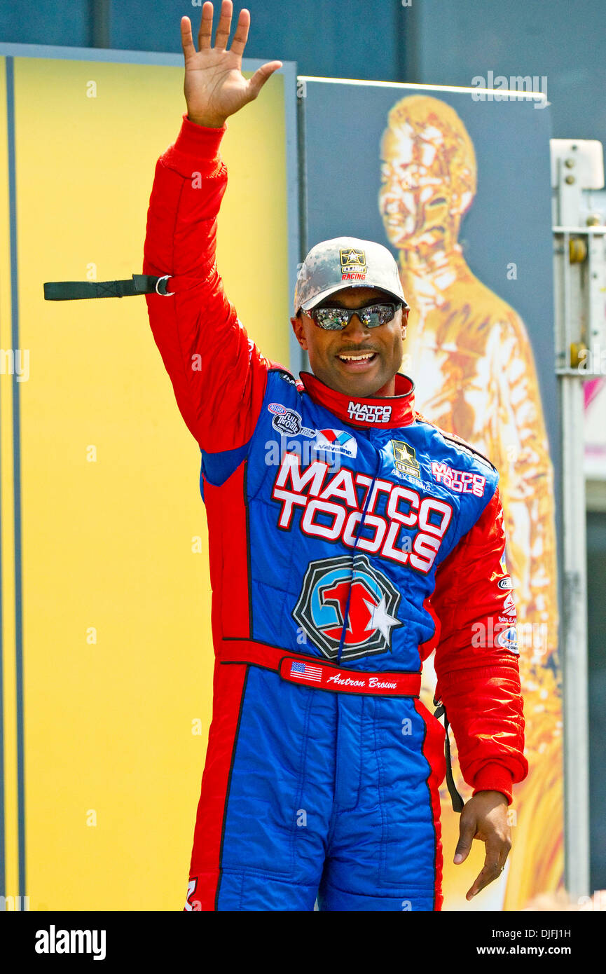 Antron Brown driver of the Matco Tools Dragster during pre-race ...