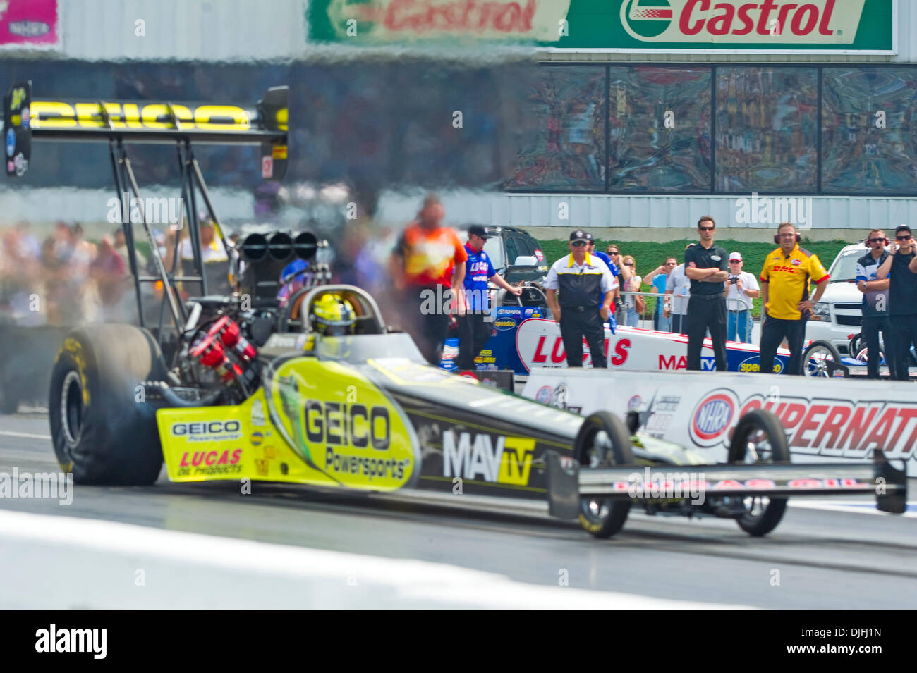 Morgan Lucas in the GEICO/Lucas Oil dragster, during the elimination ...