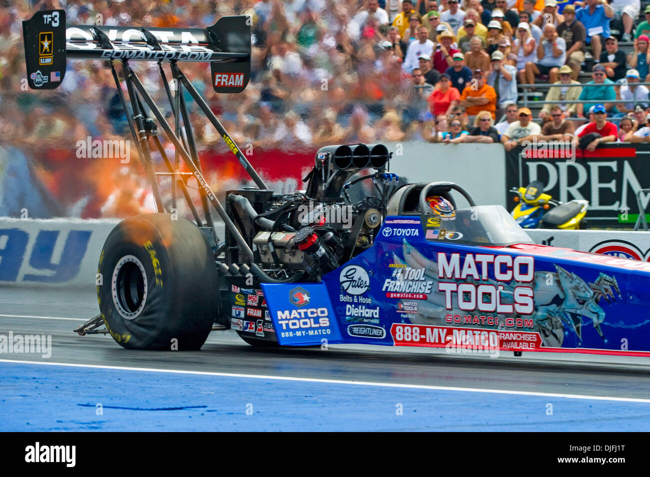 Antron Brown driver of the Matco Tools Dragster, during the elimination ...