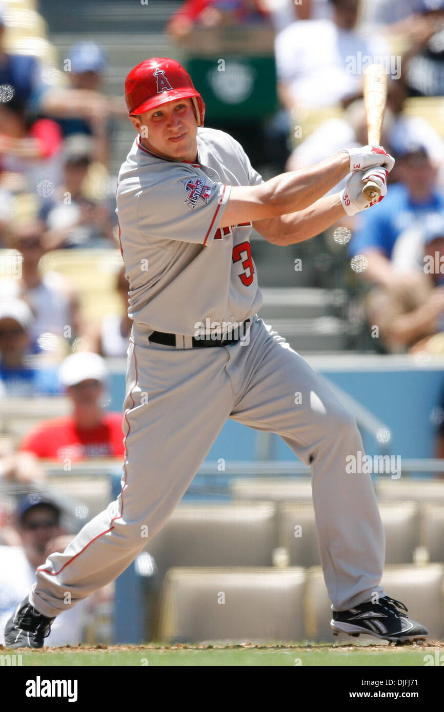 13 June 2010: Angels P #36 Jared Weaver takes a swing during the Angels ...
