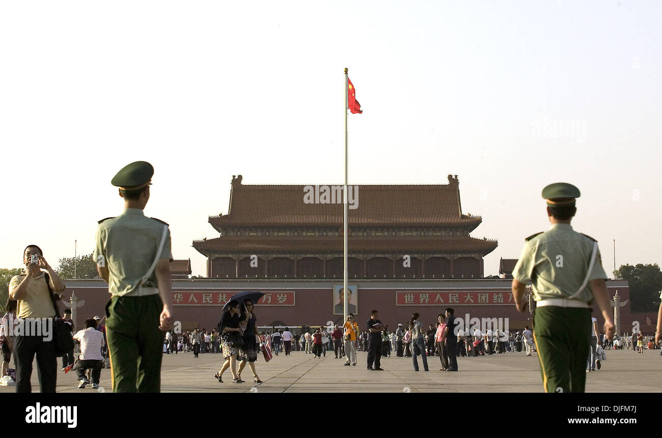 Beijing, CHINA, China. 4th June, 2007. Chinese soldiers patrol ...