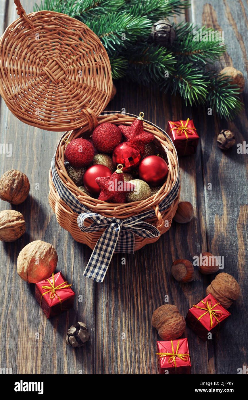 Christmas basket golden decorations hi-res stock photography and images ...