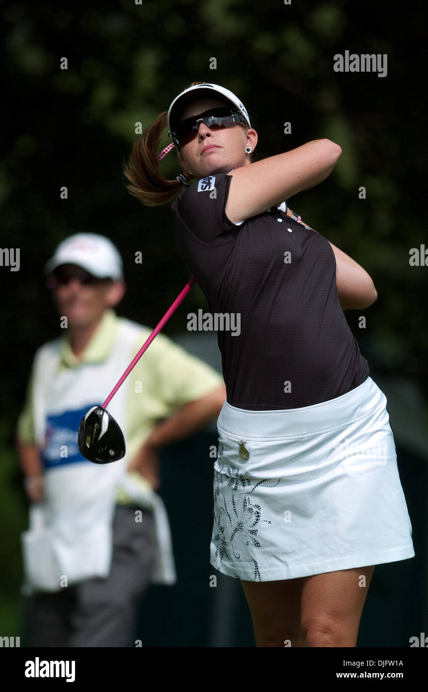 Golfer Paula Creamer tees off of the fifth hole during the 2nd round of ...