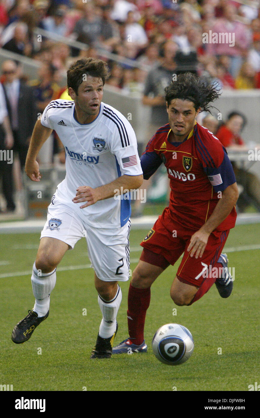 25 June 2010: San Jose defender Bobby Burling (2), left, and Real Salt ...