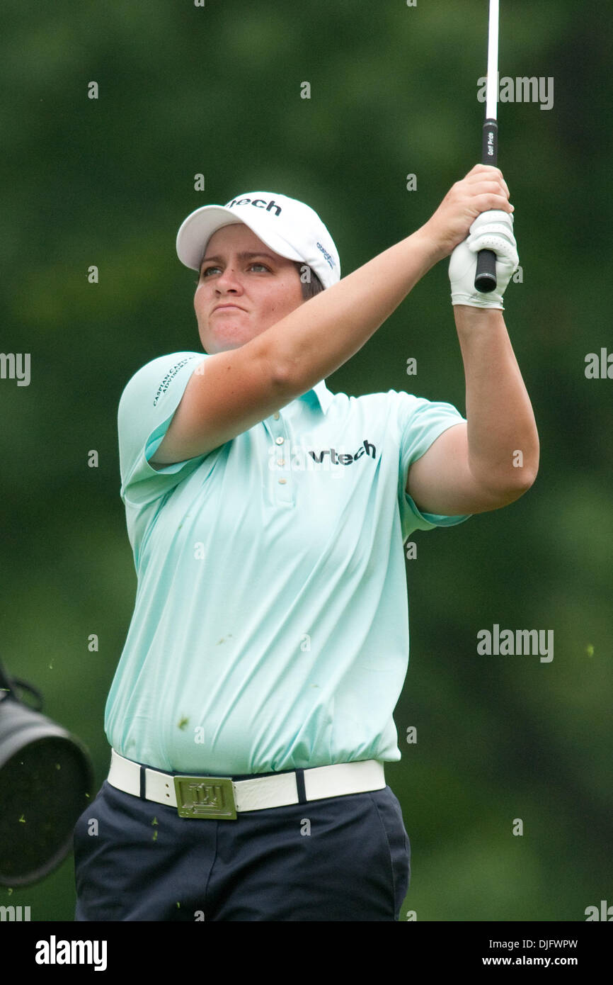 Golfer Meaghan Francella hits a pitching wedge to the 8th green during ...