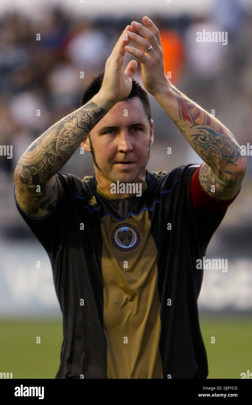 Philadelphia Union defender and captain Danny Califf (#4) thanks the ...