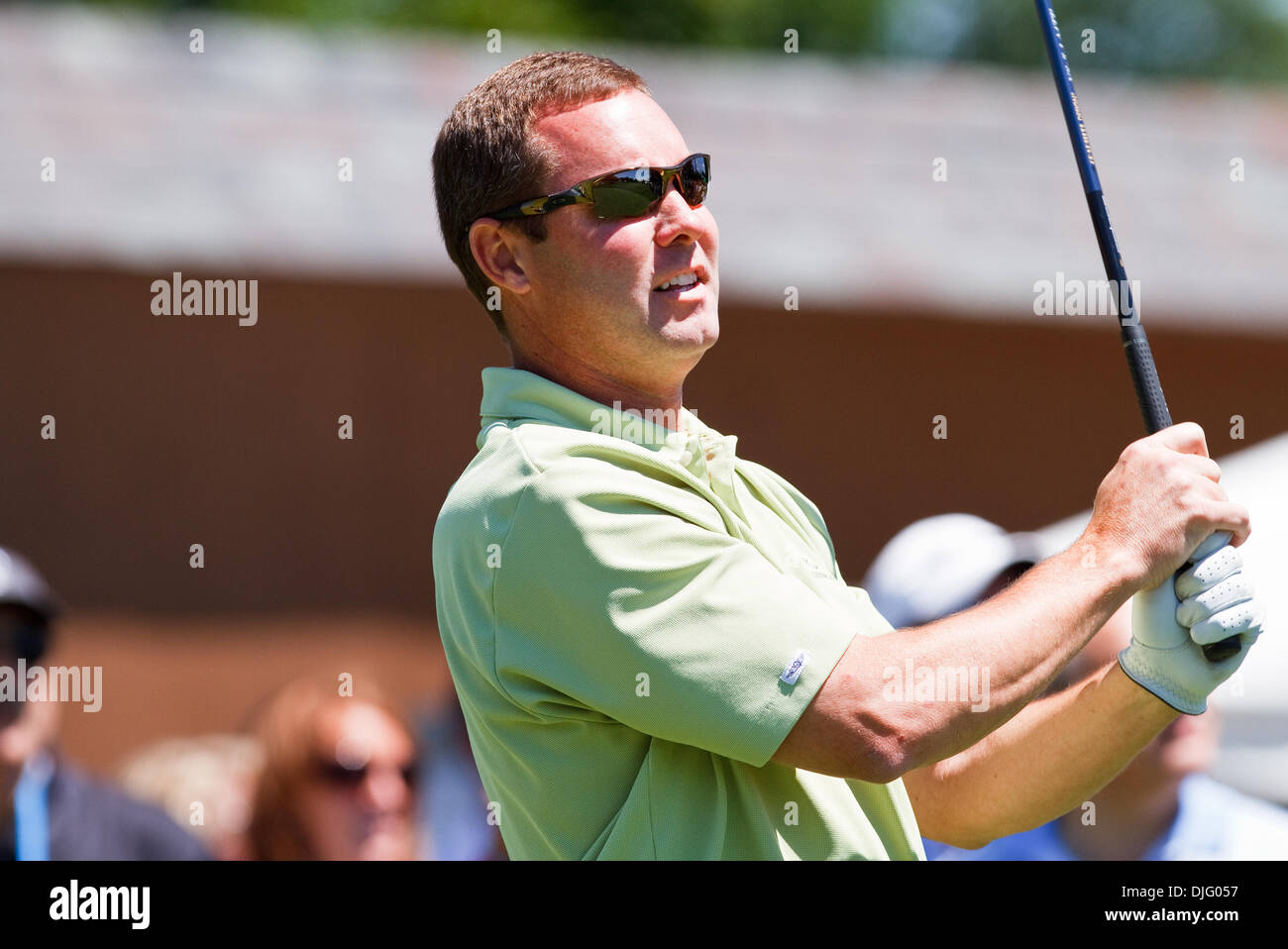 Michael Whan, the new commissioner of the LPGA, watches his tee shot ...