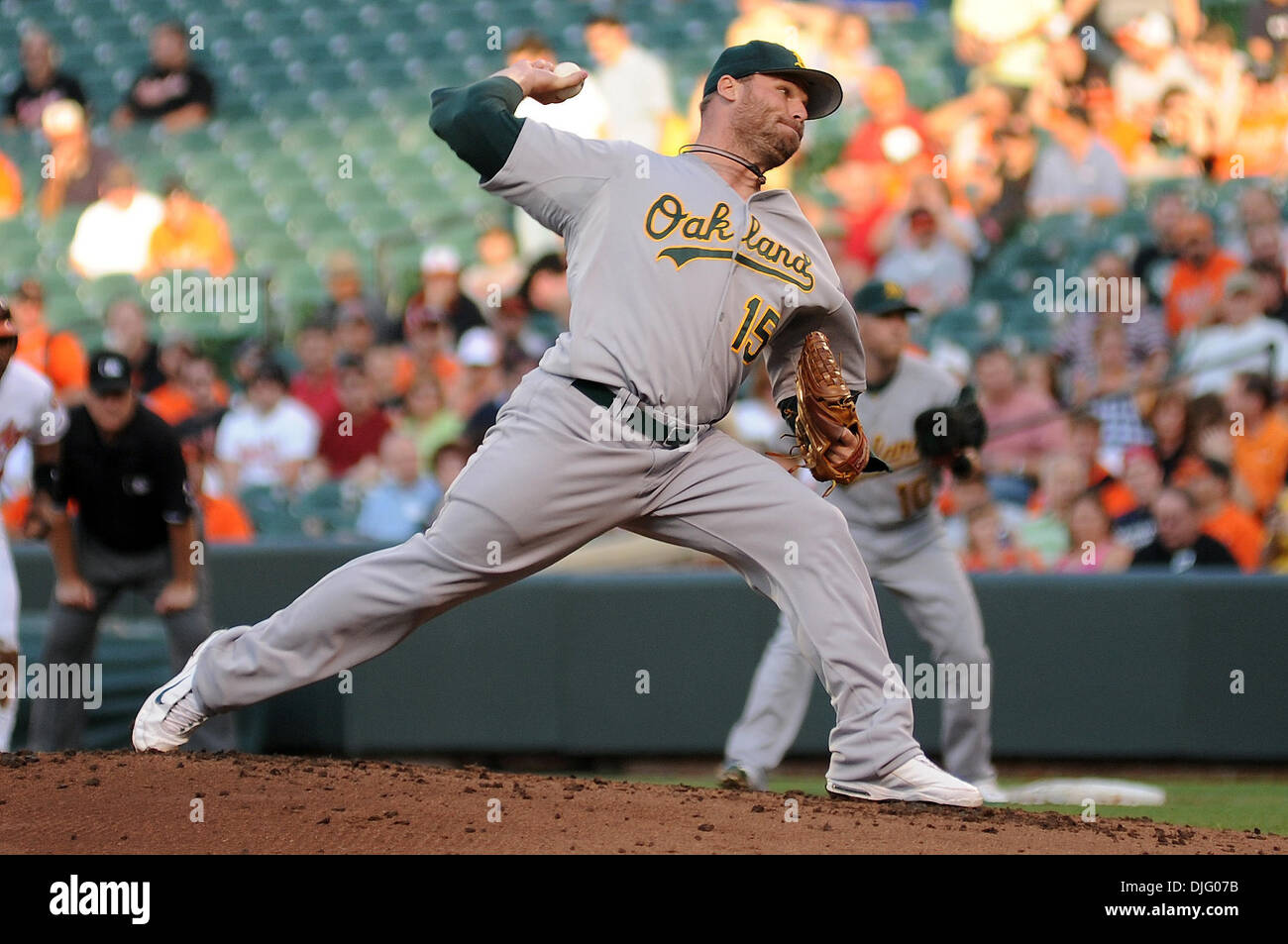 30 June 2010: Oakland Athletics starting pitcher Ben Sheets (15) makes ...