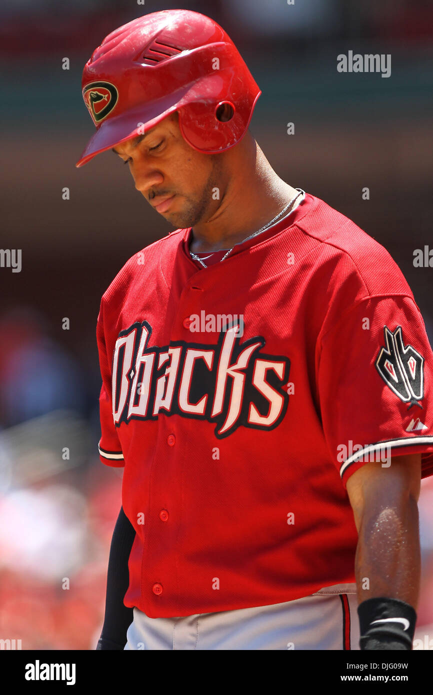 Arizona Diamondbacks right fielder Justin Upton (10) lowers his head ...