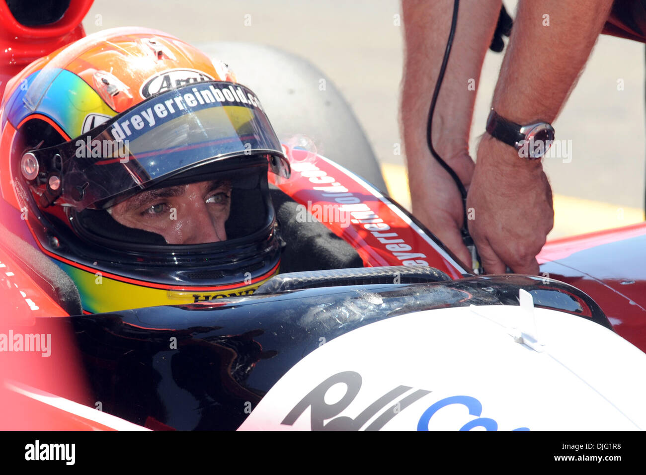 Dreyer & Reinbold Racing's Justin Wilson waits in the Z-Line Honda for ...