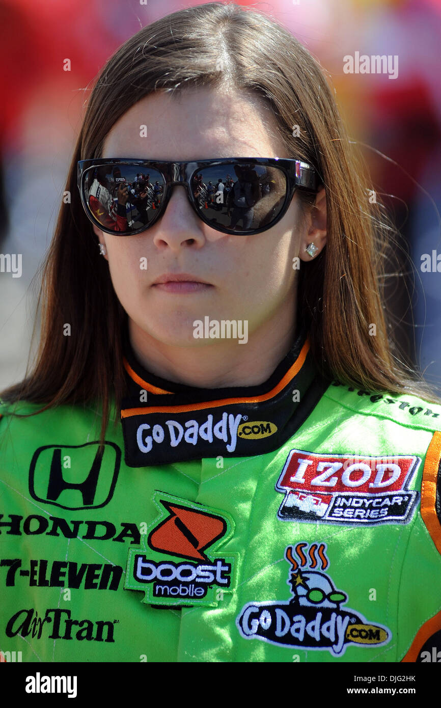 Godaddy.com driver Danica Patrick waits to be interviewed before driver ...