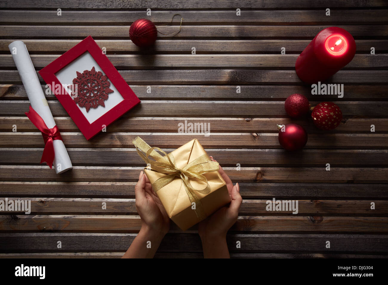 Merry christmas gift thumb hi-res stock photography and images - Alamy