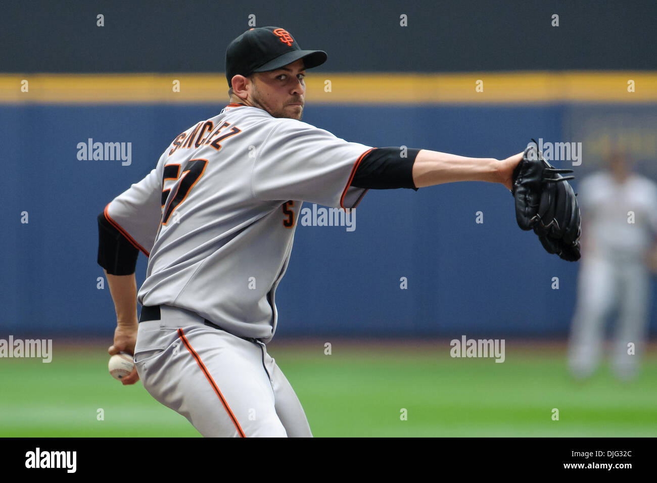 San Francisco Giants starting pitcher Jonathan Sanchez (57) delivers a ...
