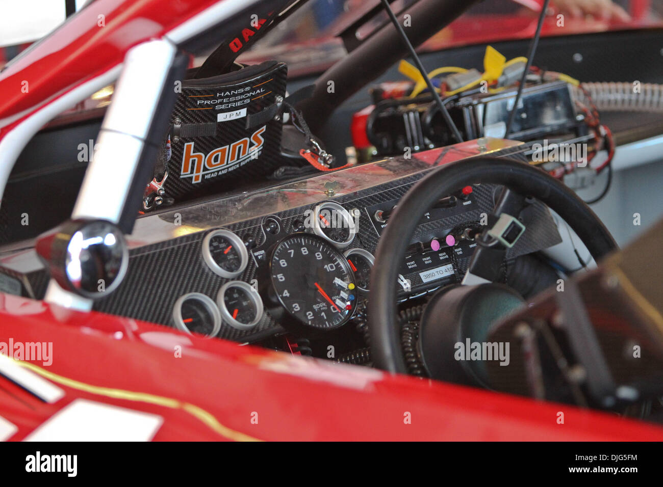 The cockpit of Juan Pablo Montoya's #42 car in the garage before the ...