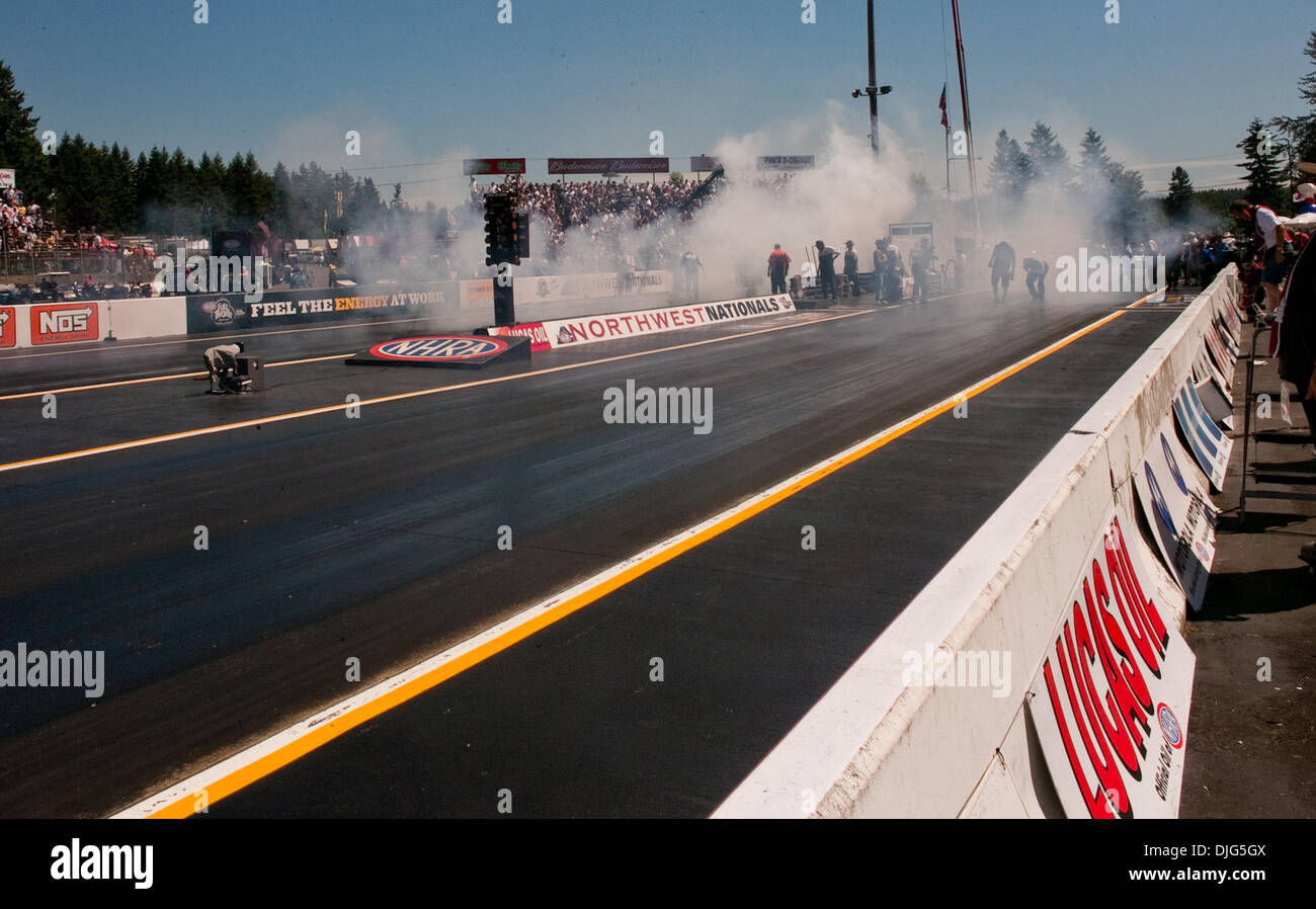July 10th 2010, Smoke from the tires floods the starting line as ...