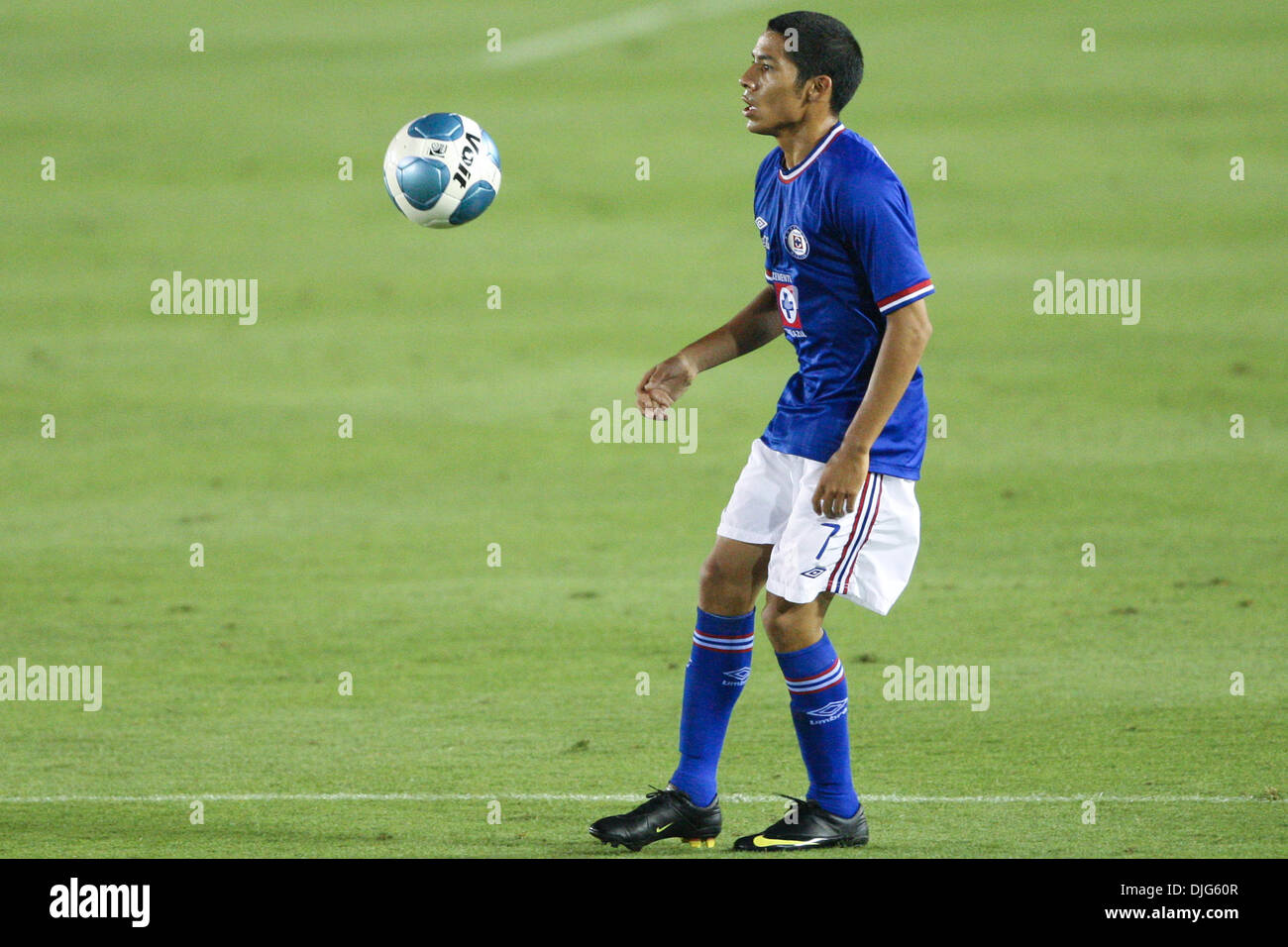 10 July 2010: Cruz Azul M #7 Javier Aquino controls the ball during the ...