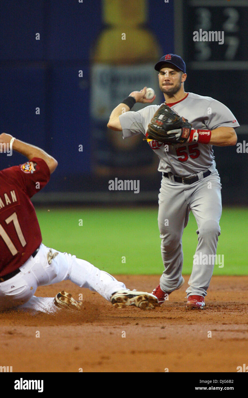 St. Louis Cardinals second baseman Skip Schumaker (55) turns a double ...