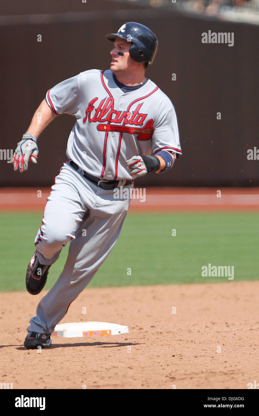 Atlanta Braves infielder Yunel Escobar (#19) rounds second during the ...